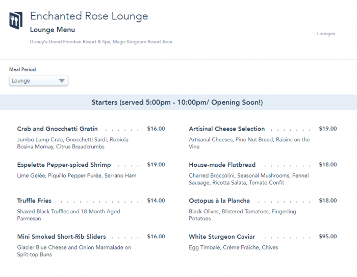 Full menu now available for the Enchanted Rose Lounge at the Grand ...