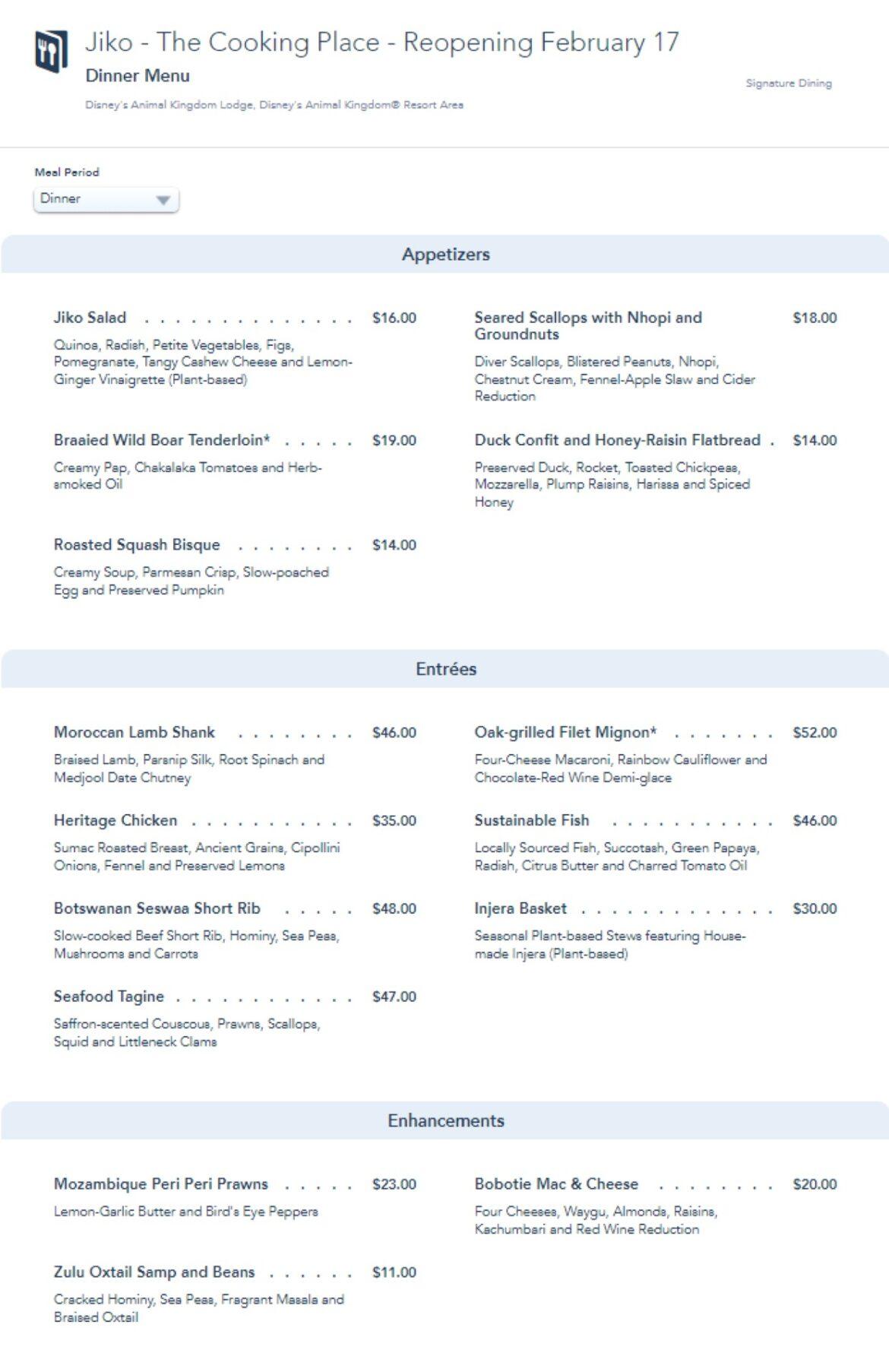 Menu revealed for Jiko The Cooking Place ahead of reopening | Chip and ...