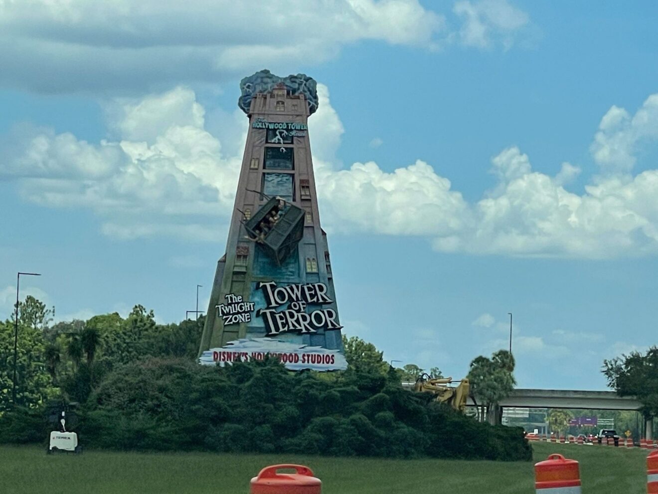 Construction cones and Bulldozer in place for Tower of Terror Billboard ...