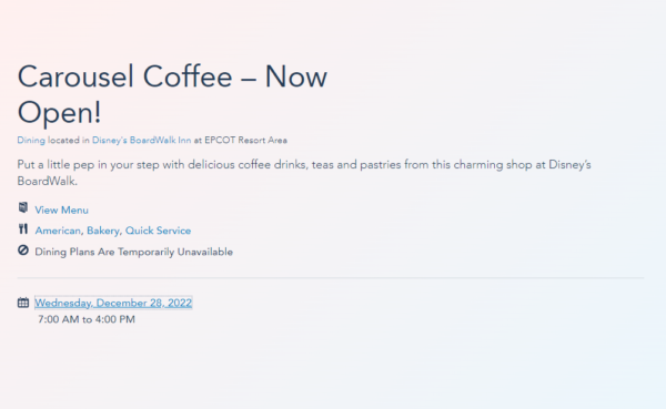 Opening Date Revealed for Carousel Coffee at Disney's Boardwalk | Chip ...