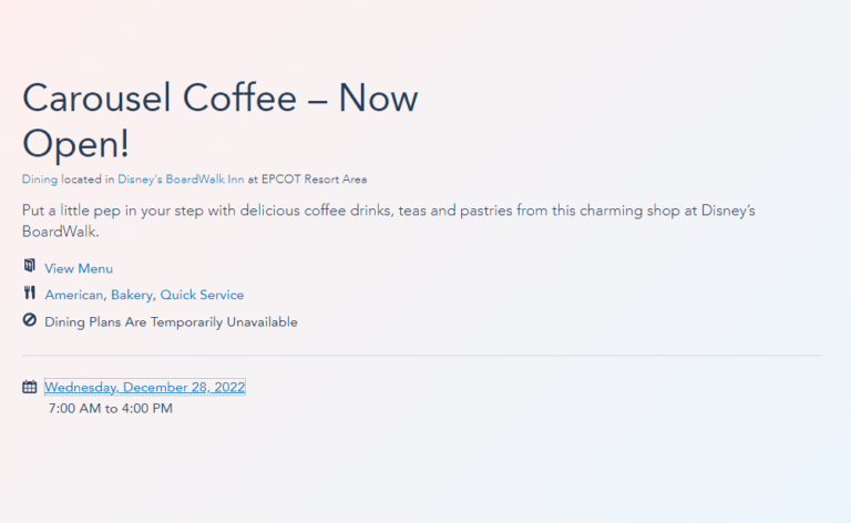 Opening Date Revealed for Carousel Coffee at Disney's Boardwalk | Chip ...