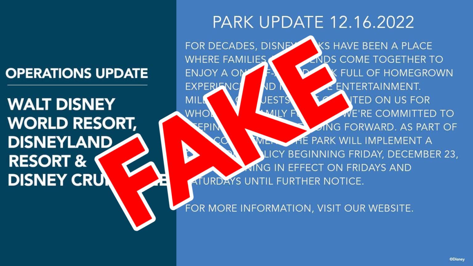 Another Fake Disney Park Policy Update Circulating the Internet | Chip ...