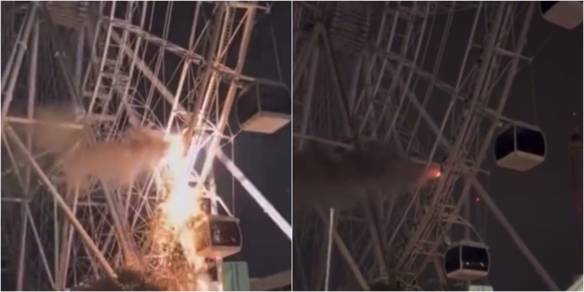 Sparks Fly Causing Fire and Power Outrage on The Wheel at Icon Park ...