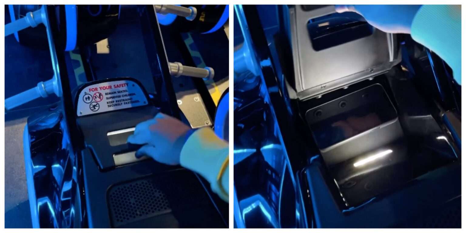 Tron Lightcycle Run Ride Vehicle has Hidden Compartment for Cell Phones ...