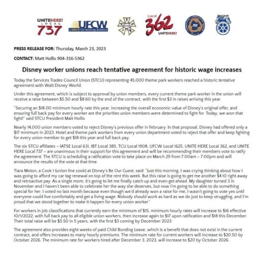 Cast Member Union Reach Tentative Agreement with Disney World | Chip ...