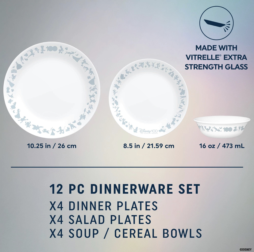New Disney100 12 Pieces Dinnerware Set by Corelle To Have Magical Meals ...
