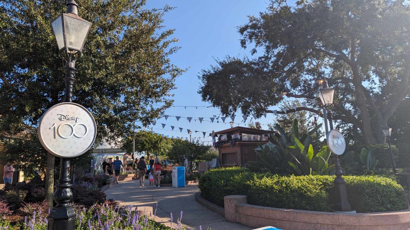 New Disney 100 Banners and Decorations up in Epcot | Chip and Company