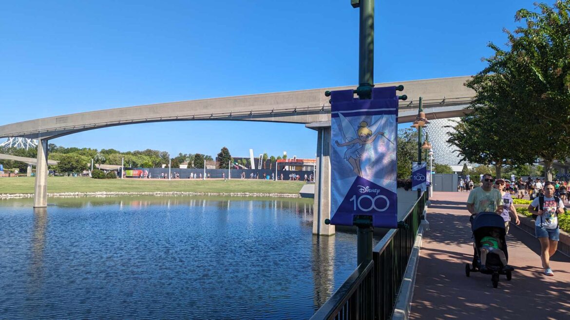 New Disney 100 Banners and Decorations up in Epcot | Chip and Company