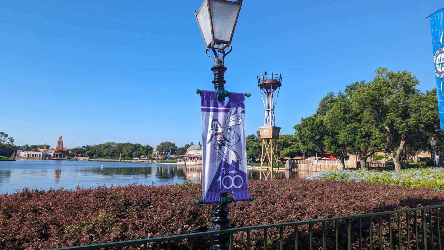 New Disney 100 Banners and Decorations up in Epcot | Chip and Company