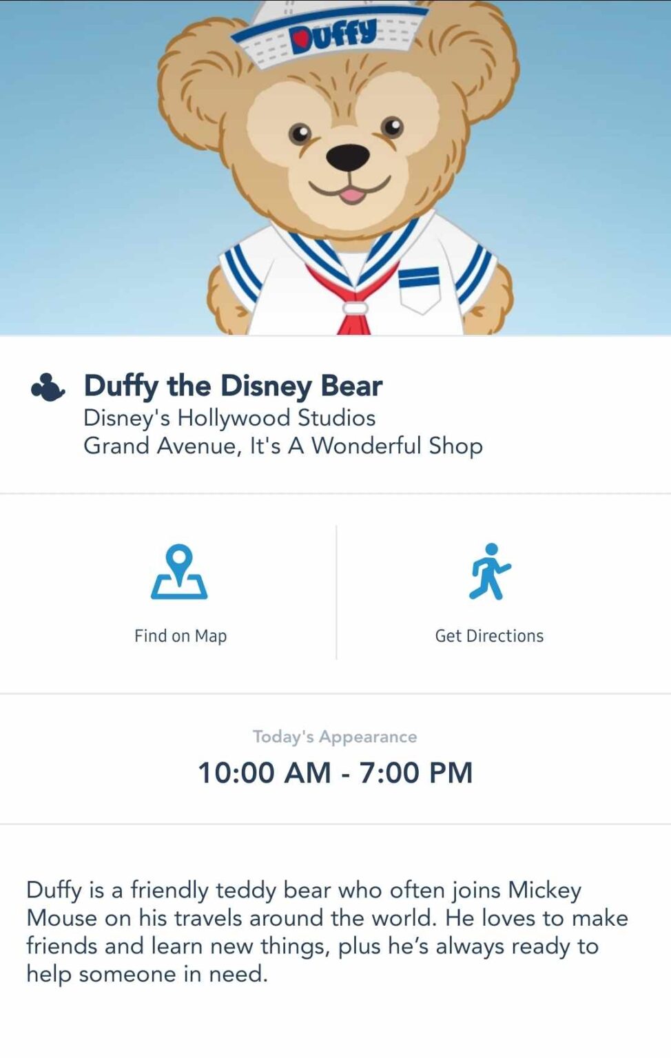 Duffy the Disney Bear Greeting Guests in Hollywood Studios | Chip and ...