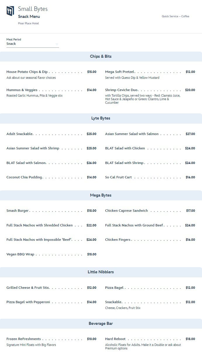Small Bytes Now Open at Pixar Place Hotel - First Look at the New Menu ...