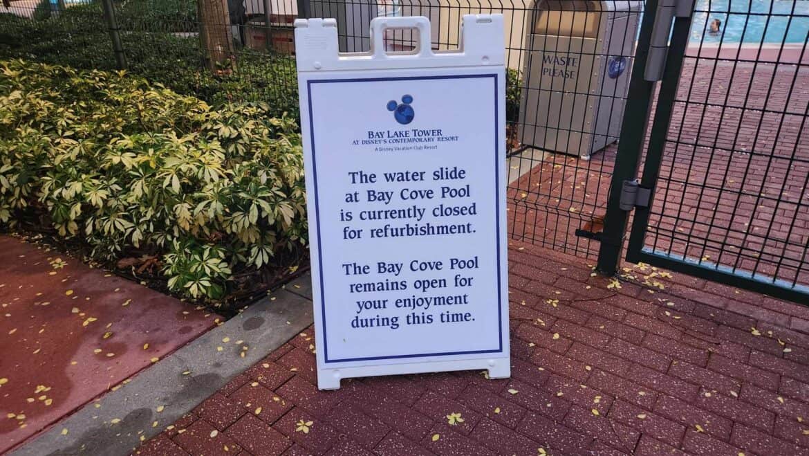Water Slide in Bay Cove Pool at Disney's Bay Lake Tower Closed for ...
