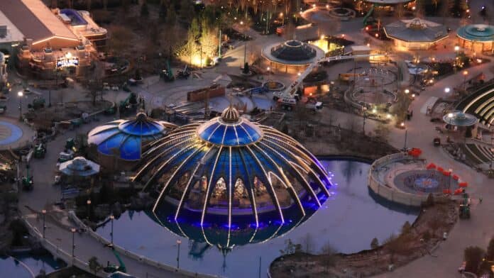 Nighttime Aerial Look at Constellation Carousel in Epic Universe | Chip ...