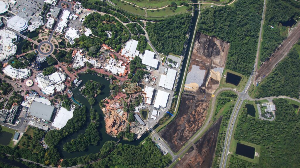 Aerial View of Construction Staging Areas for Magic Kingdom Rivers of ...