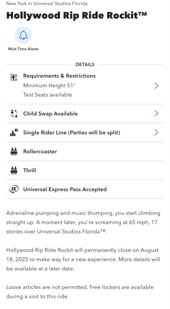 Hollywood Rip Ride Rockit at Universal Studios Florida Closing on ...