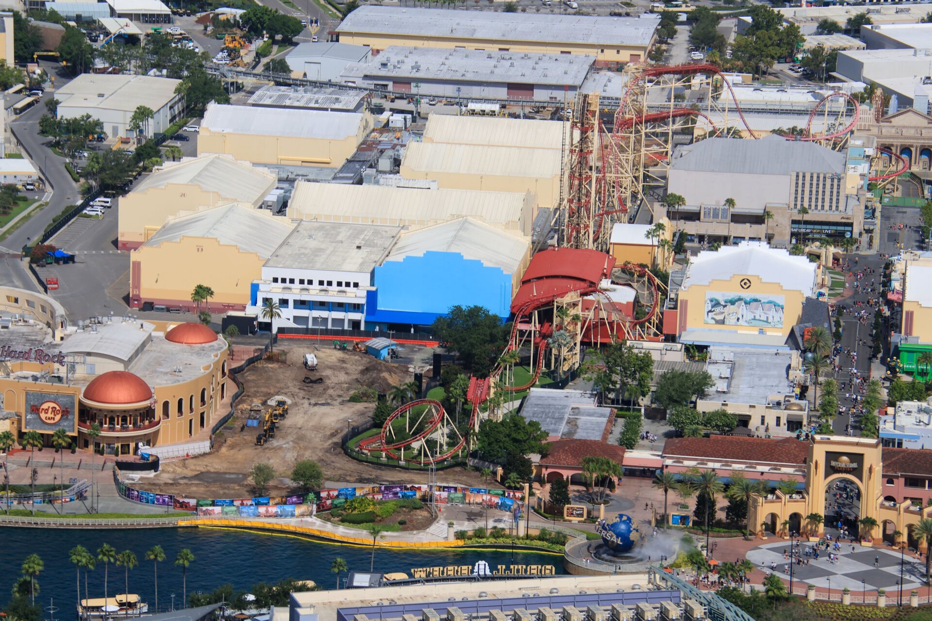 Aerial View of Construction Starting for Hollywood Rip Ride Rockit ...