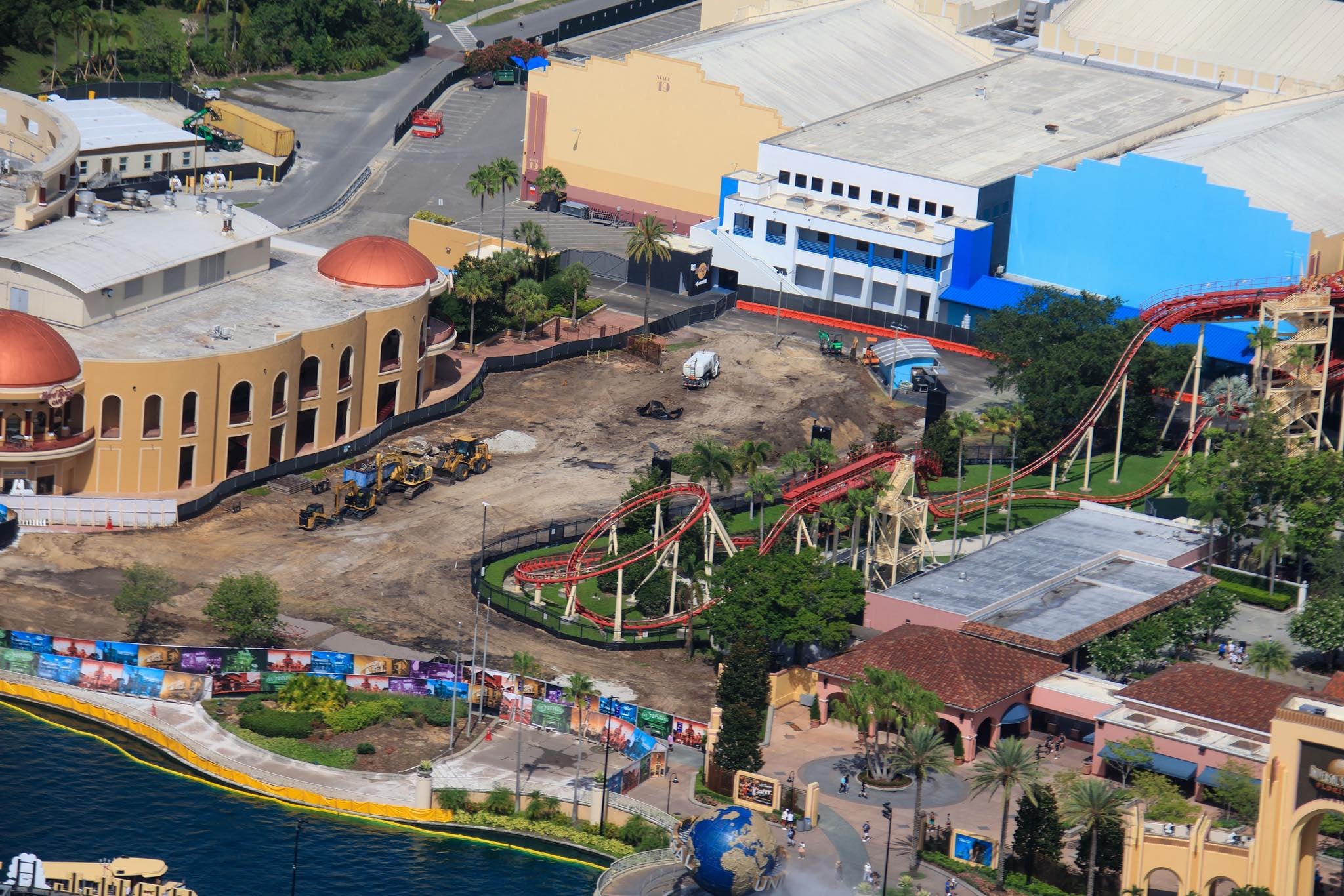 Aerial View of Construction Starting for Hollywood Rip Ride Rockit ...