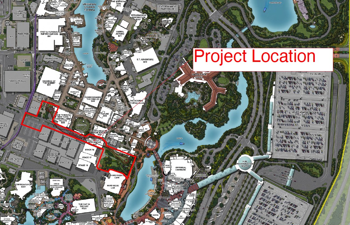Aerial View of Construction Starting for Hollywood Rip Ride Rockit ...